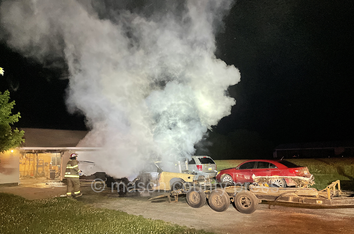 Demo derby car catches fire inside Custer garage. | MasonCountyPress.com