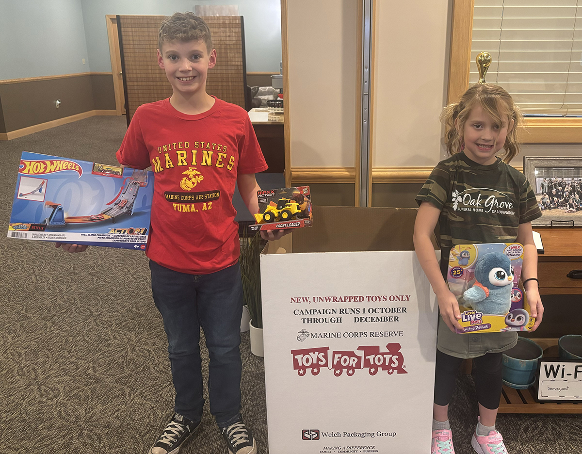 Oak Grove Funeral Home of Ludington holding Toys for Tots drop-off ...